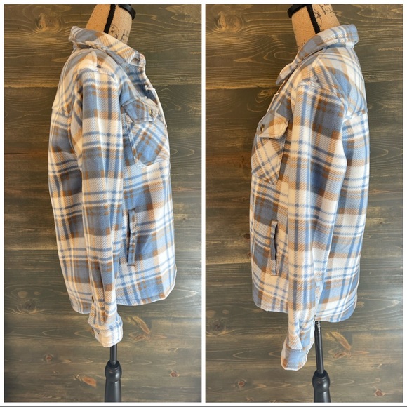 Sage | Jackets & Coats | Sage Plush Shirt Shacket Womens Blue Plaid ...